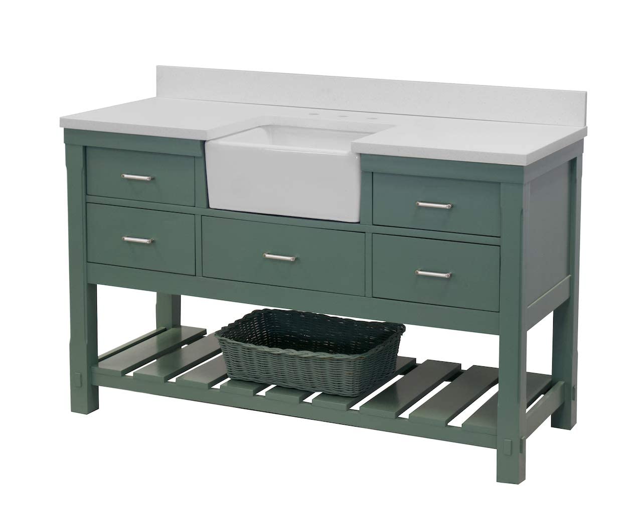 Kitchen Bath Collection Charlotte 60-inch Single Bathroom Vanity (Quartz/Sage Green): Includes Sage Green Cabinet with Stunning Quartz Countertop and White Ceramic Farmhouse Apron Sink