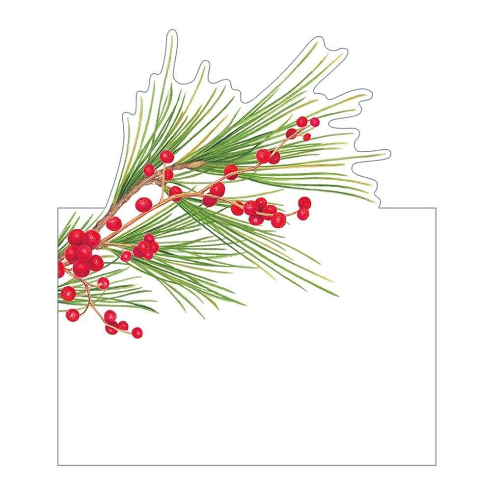 Caspari Berries and Pine Die-Cut Place Cards - 8 Per Package