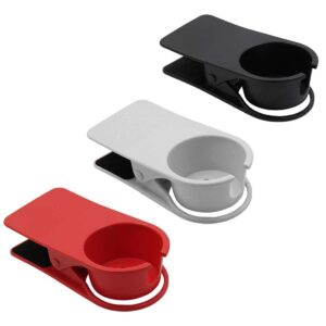 jiozermi 3pcs drinking cup holder clip, desk drink holder clip adirondack chair cup holder with clip cup clip holder for water drink beverage soda coffee mug(red, black and white)