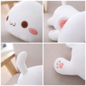 Jensquaify Cat Stuffed Animals, Soft Cat Plush Pillow Kawaii Kitten Stuffed Animal Toy Gifts for Kids (White Round Eyes, 13.7")