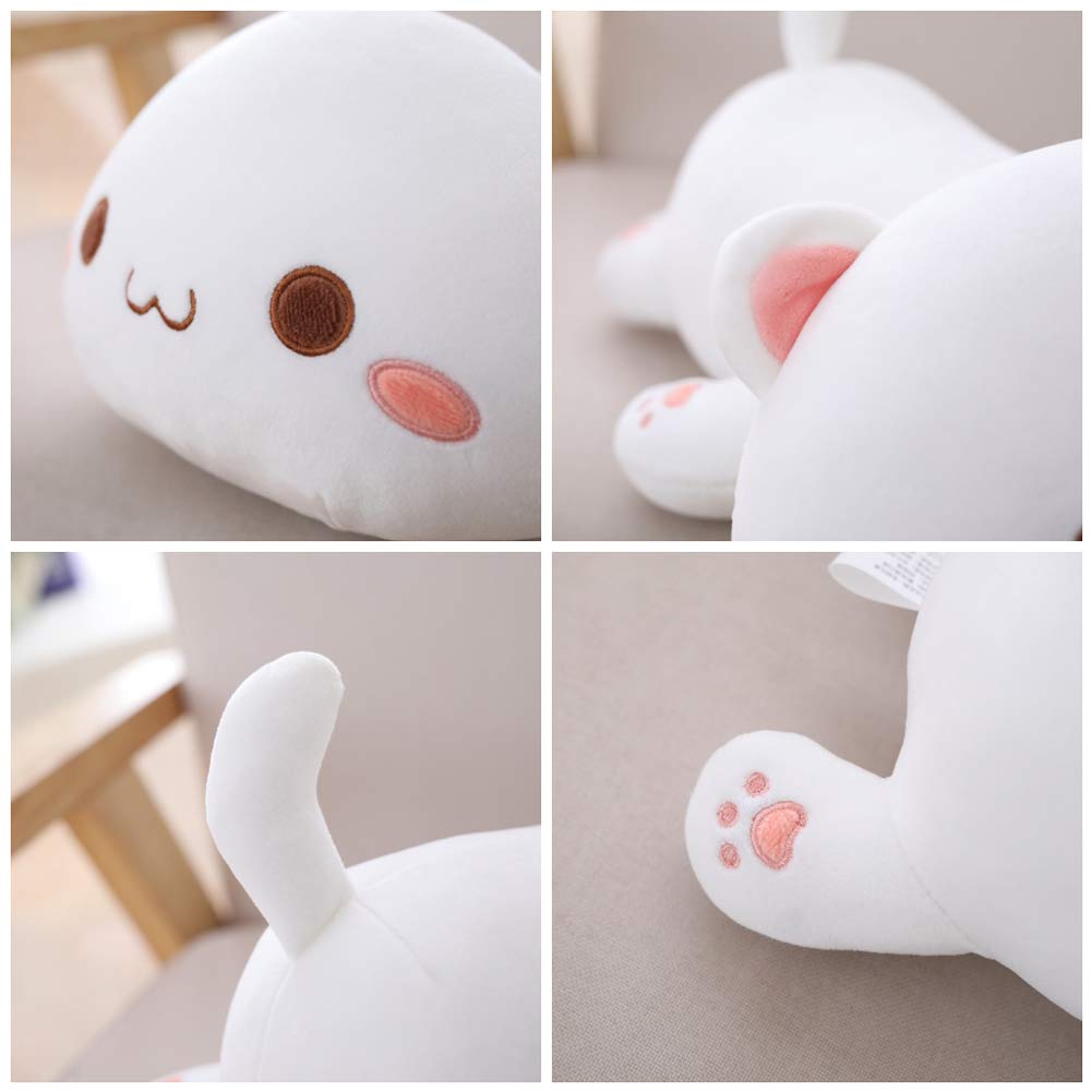 Jensquaify Cat Stuffed Animals, Soft Cat Plush Pillow Kawaii Kitten Stuffed Animal Toy Gifts for Kids (White Round Eyes, 13.7")