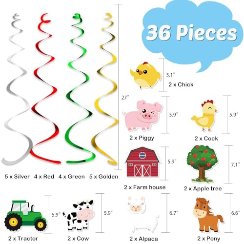 WERNNSAI Farm Animals Hanging Party Decorations - Barnyard Theme Party Supplies Hanging Swirl for Kids Birthday, Baby Shower Decor