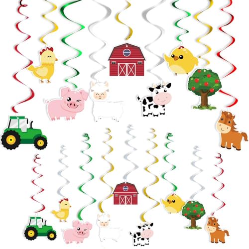 WERNNSAI Farm Animals Hanging Party Decorations - Barnyard Theme Party Supplies Hanging Swirl for Kids Birthday, Baby Shower Decor