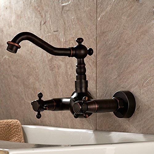 GGStudy Wall Mounted Kitchen Or Bathroom Sink Faucet with 2 Cross Handle Oil Rubbed Bronze