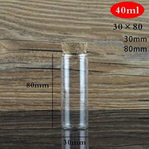 10Pcs 40ml/1.3oz Empty Clear Borosilicate Glass Test Tubes Reagent Bottle with Cork Stoppers Multipurpose Refillable Vial Jars Holder for Foods Cosmetic Candy Tea Pill Powder Liquid Dispenser