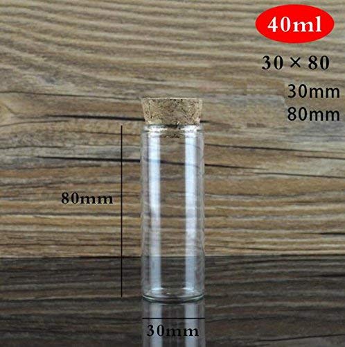 10Pcs 40ml/1.3oz Empty Clear Borosilicate Glass Test Tubes Reagent Bottle with Cork Stoppers Multipurpose Refillable Vial Jars Holder for Foods Cosmetic Candy Tea Pill Powder Liquid Dispenser