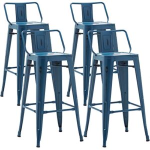 Aklaus Metal Bar Stools Set of 4 Barstools Bar Height Bar Stools with Back Industrial Bar Stool Indoor Outdoor Stools Kitchen Dining Chairs Modern Bar Chairs Distressed Navy Blue 30inch Stools