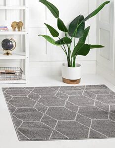 unique loom trellis frieze collection area rug - geometric (3' square, light gray/ ivory)