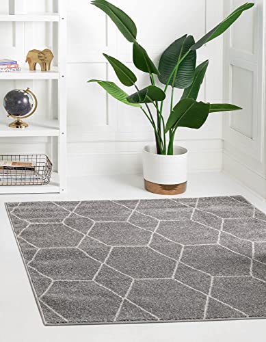 Unique Loom Trellis Frieze Collection Area Rug - Geometric (3' Square, Light Gray/ Ivory)