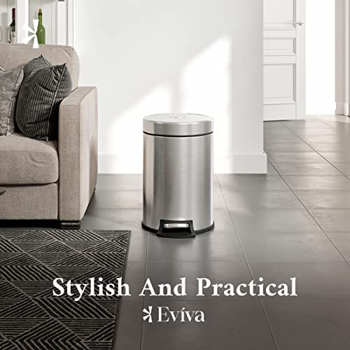 Eviva Totti 1.3 Gallon Stainless Steel Matte Finish Round Trash Can with Soft Closing Lid