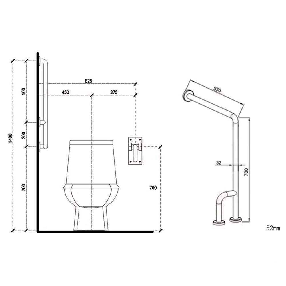 Bathroom Grab Bar Safety Support Rail Grab Bar Wall to Floor Grab Bar with Outrigger toilet Balance Handrail Bathroom Safety Railing Stainless Steel Rail for Disabled Elderly Toilet 55x70 cm