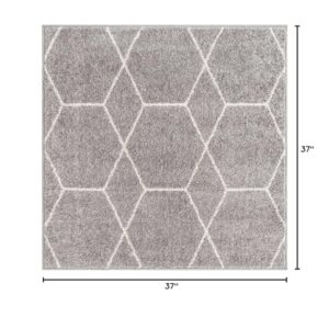 Unique Loom Trellis Frieze Collection Area Rug - Geometric (3' Square, Light Gray/ Ivory)