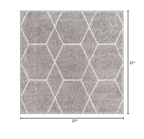 Unique Loom Trellis Frieze Collection Area Rug - Geometric (3' Square, Light Gray/ Ivory)