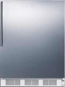 summit appliance ct661wsshvada 24" wide refrigerator-freezer, ada compliant; cycle defrost; stainless steel door; professional thin handle; adjustable glass shelves; wine shelf; white cabinet