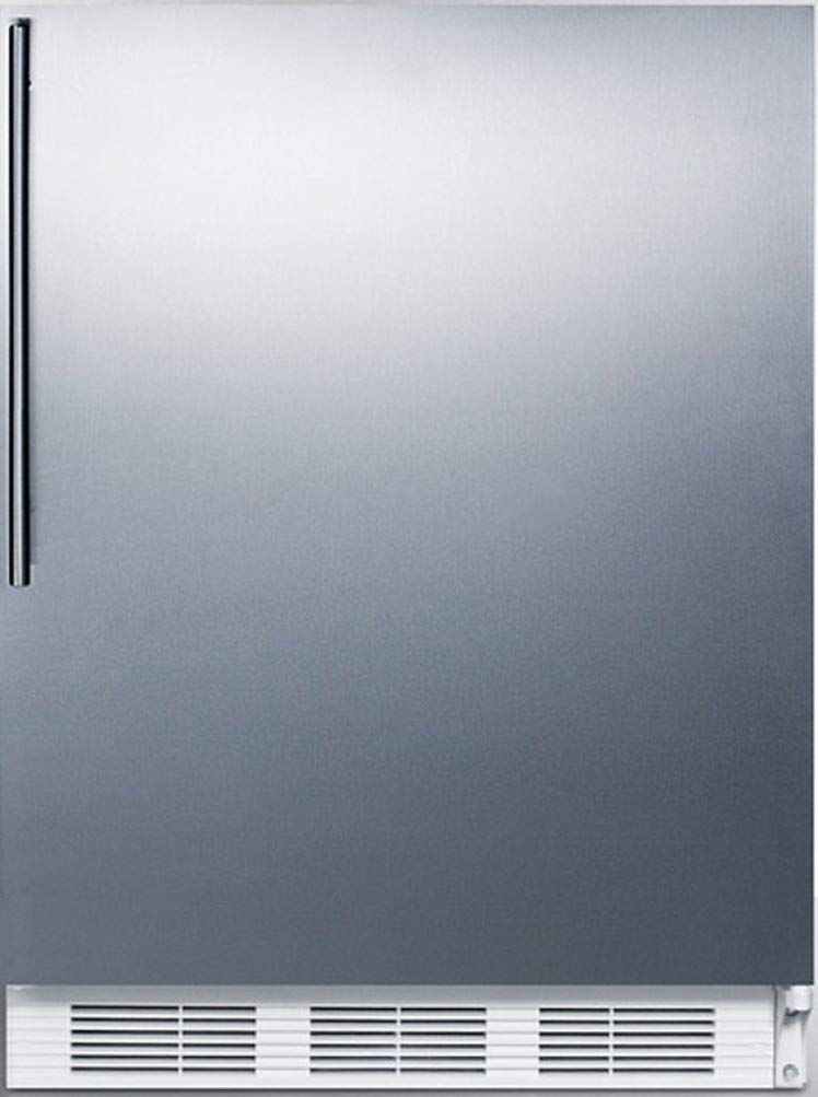 Summit Appliance CT661WSSHVADA 24" Wide Refrigerator-Freezer, ADA Compliant; Cycle Defrost; Stainless Steel Door; Professional Thin Handle; Adjustable Glass Shelves; Wine Shelf; White Cabinet