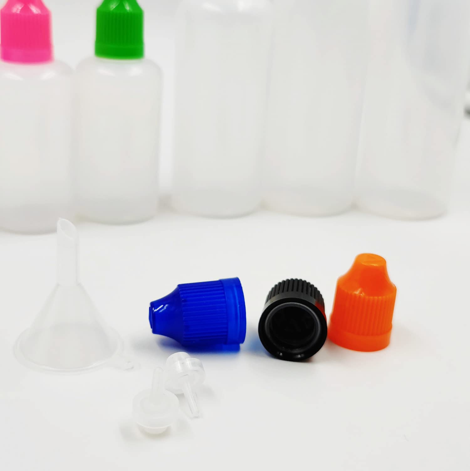 NANSHINE 120MLx10 LDPE Plastic Dropper Bottles Empty Squeeze Liquid Eye Dripper Containers with Child Resistant Cap (Bottles + Mixing Color Caps + Tips+label)