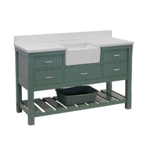 Kitchen Bath Collection Charlotte 60-inch Single Bathroom Vanity (Quartz/Sage Green): Includes Sage Green Cabinet with Stunning Quartz Countertop and White Ceramic Farmhouse Apron Sink