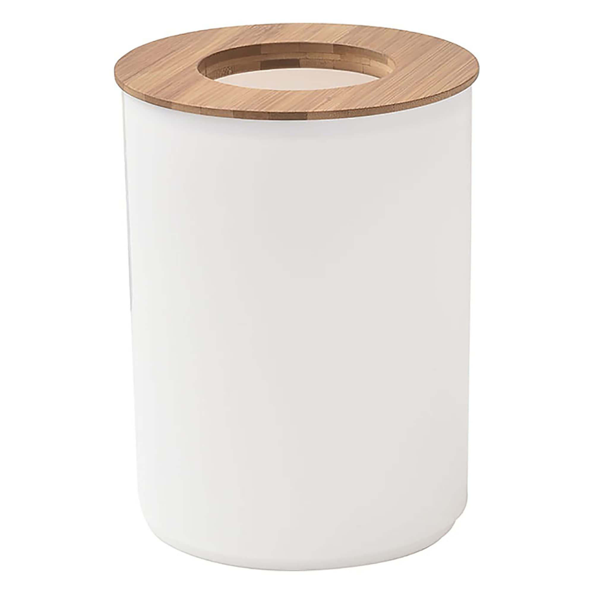 EVIDECO French Home Goods White Bathroom Trash Can Padang Bamboo Top 1.3 Gal - Stylish and Sustainable 5L Waste Solution