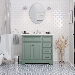 aria 36-inch bathroom vanity (carrara/sage green): includes sage green cabinet with authentic italian carrara marble countertop and white ceramic sink