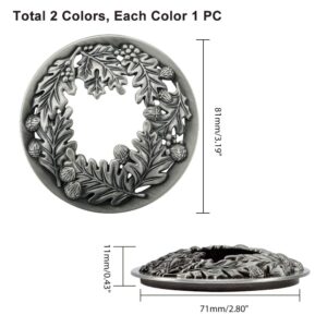 PH PandaHall 2 Pack Candle Topper Leaf Pine Candle Topper Shade Jar Lid Shade Sleeves for Jar Candles - Help Candle Melt Evenly and Look Great, 3.19 in Diameter(Antique Bronze & Antique Silver)