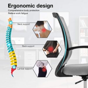 Ergonomic Office Chair Desk Computer Mesh Executive Task Rolling Gaming Swivel Modern Adjustable with Mid Back Lumbar Support Armrest for Home Women Men (Grey)