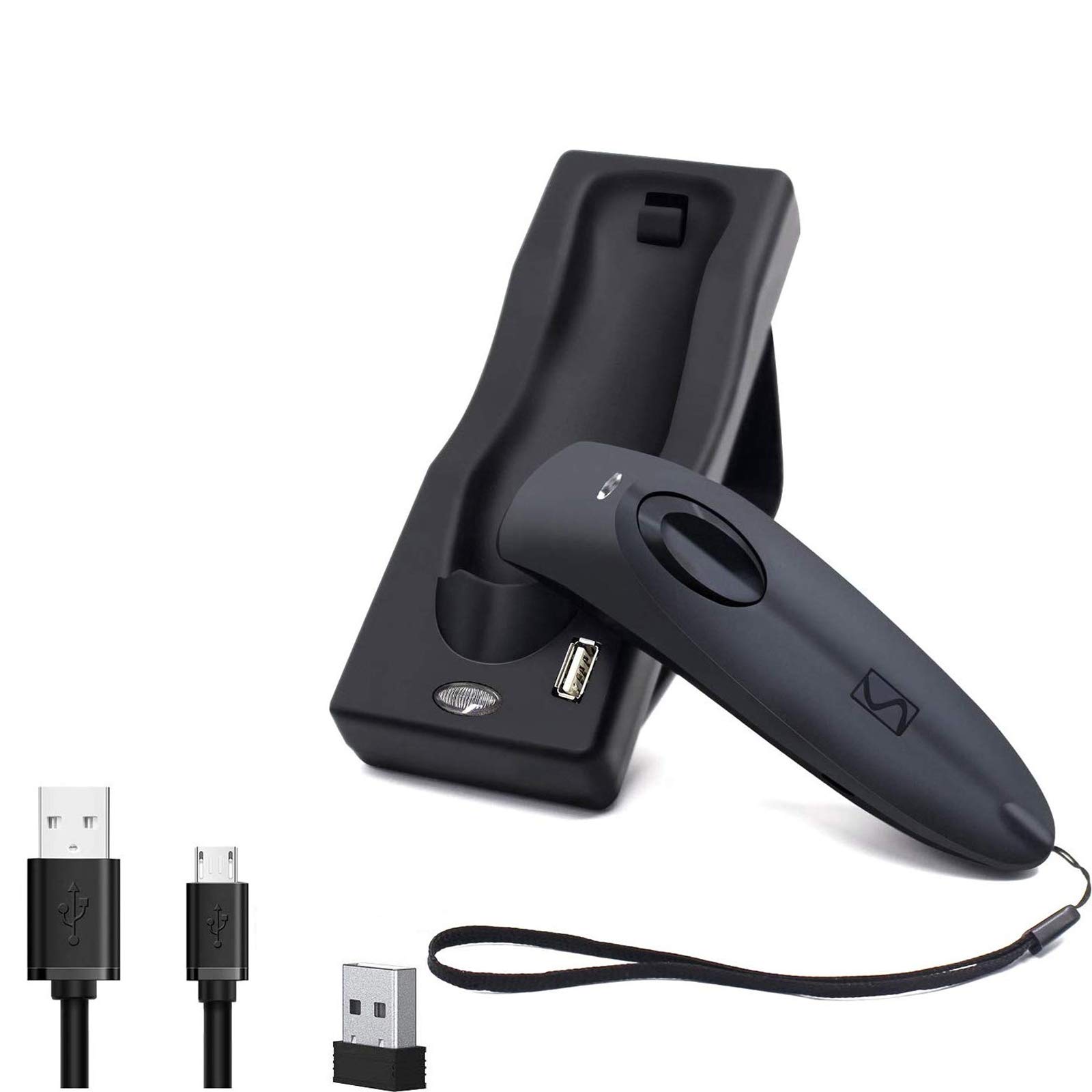 Bluetooth Wireless Handheld Barcode Scanner with Base 2.4G Wireless+USB Wired 1D 2D Barcode Scanner QR PDF417 Data Matrix UPC Rechargeable Bar Code Scanner for Laptops/PC/Android/Apple iOS