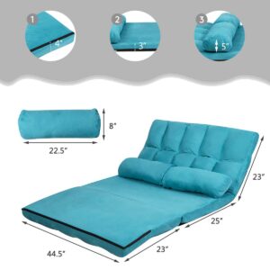 Giantex Adjustable Floor Sofa, Foldable Lazy Sofa Sleeper Bed 6-Position Adjustable, Suede Cloth Cover, Floor Gaming Sofa Couch with 2 Pillows for Bedroom/Living Room/Balcony (Blue)