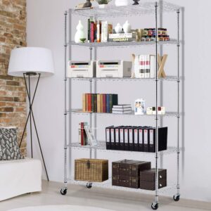 bestshop 6 tier wire shelving storage metal shelf standing shelf units height adjustable garage shelving 48"x18"x82" with wheels/feet levelers 2100lbs capacity commercial shelving, chrome