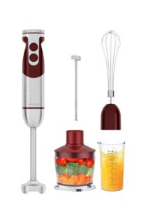 megawise pro titanium reinforced 5 in1 immersion hand blender, powerful with 80% sharper blades, 12 speed corded blender, including 500ml chopper, 600ml beaker, whisk and milk frother