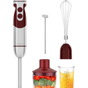 MegaWise Pro Titanium Reinforced 5 in1 Immersion Hand Blender, Powerful with 80% Sharper Blades, 12 Speed Corded Blender, Including 500ml Chopper, 600ml Beaker, Whisk and Milk Frother