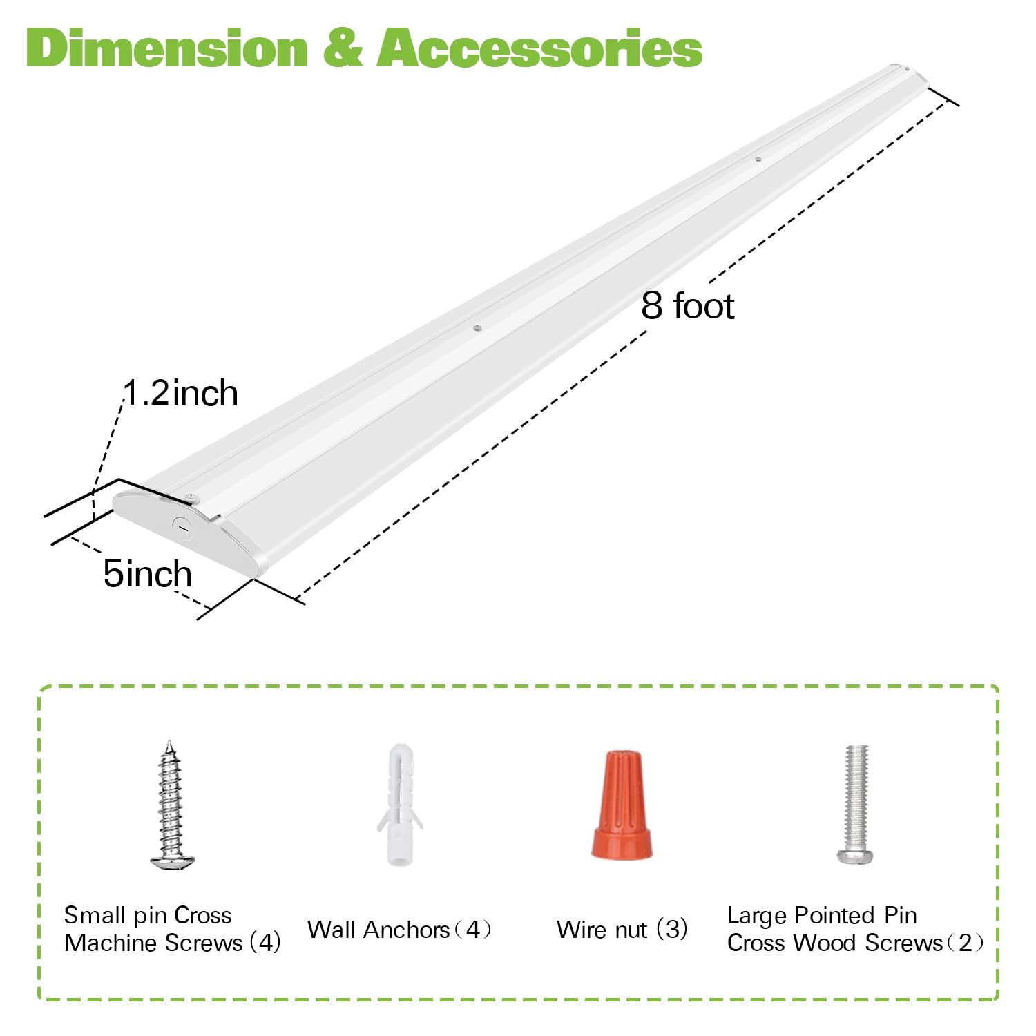 AUCHOIS 110W 8FT LED Shop Lights Ultra Slim LED Wraparound, 12600lm 5000K LED Strip Lights, 8 Foot Flush Mount Warehouse Garage Office Ceiling Light Fixture, Fluorescent Tube Replacement, ETL, 2 Pack