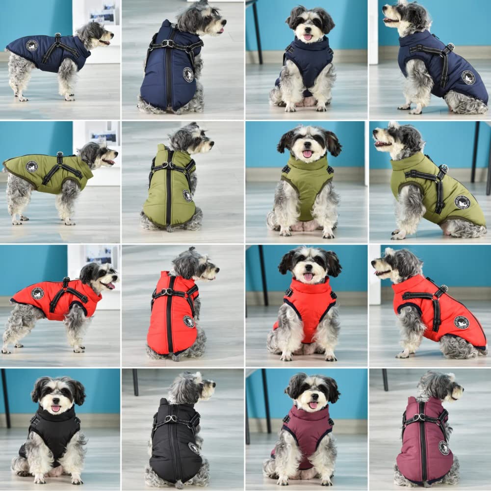 Gyuzh Dog Coat with Harness Winter Dog Coat Fleece Dog Jacket Waterproof Dog Coat Zipper Dog Jacket Puppy Coat Small Dog Clothes Dog Coat with Reflective Harness for Smal Medium Large Dogs