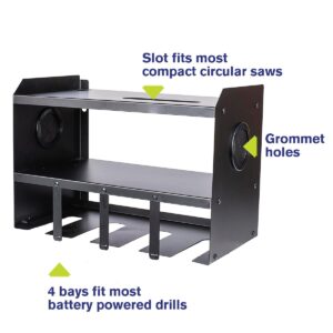 Montezuma 4-Bay Steel Power Tool Holder and Organizer Storage Rack and Shelf