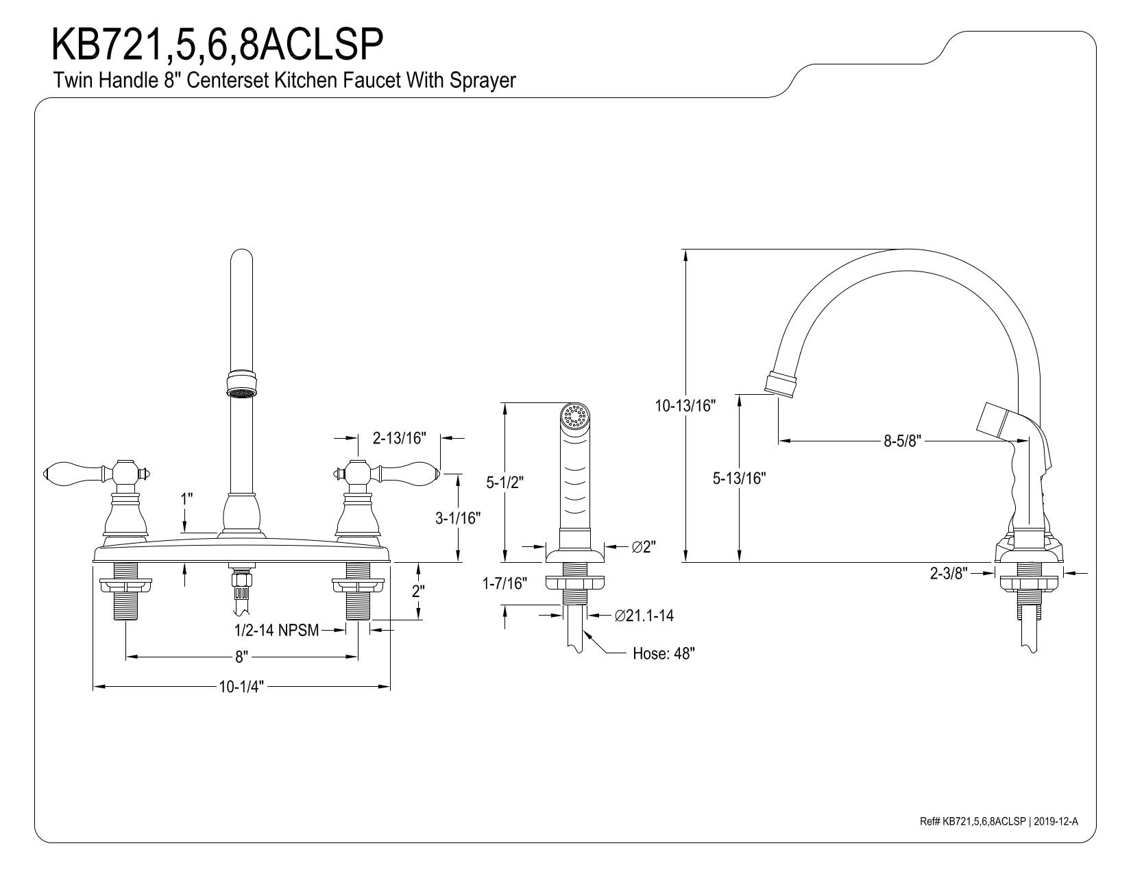 Kingston Brass KB728ACLSP American Classic 8" Centerset Kitchen Faucet, Brushed Nickel, 10.25 x 8.63 x 10.81