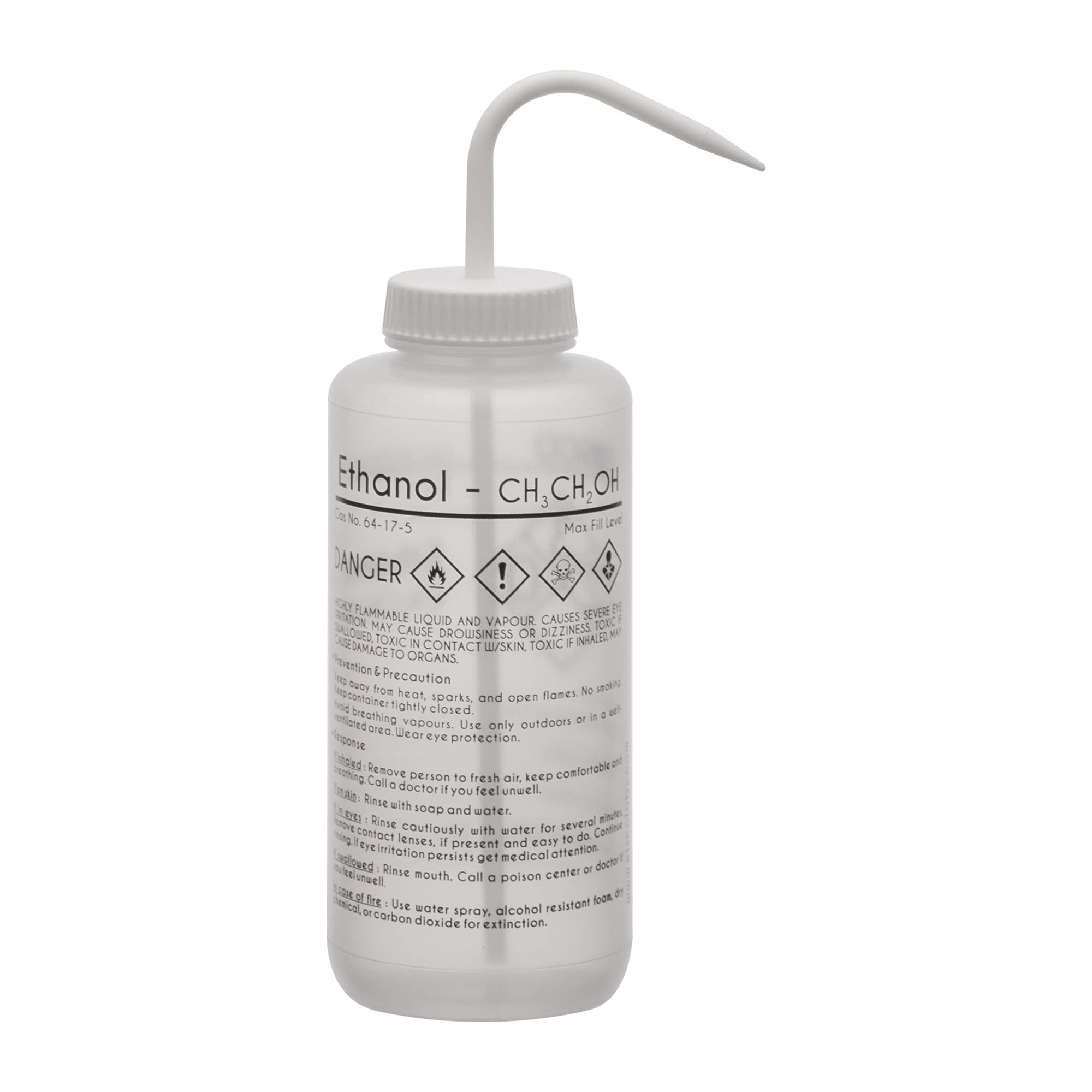 EISCO Wash Bottle for Ethanol, 1000ml - Labeled with Chemical Information & Safety Information (1 Color) - Wide Mouth, Self Venting, Low Density Polyethylene Labs