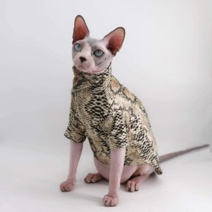 Limited Edition Cool Sphynx Hairless Cat Summer Snake Skin Pattern Cotton T-Shirts Pet Clothes, Round Collar Vest Kitten Shirts Sleeveless, Cats & Small Dogs Apparel (L (6.6-8.8 lbs), Black)