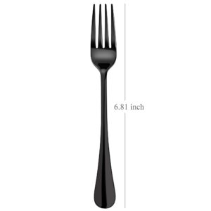 Black Salad Forks Set for 8, Stainless Steel 6.8-Inch Dessert Fork 8-Piece, Mirror Polished, Dishwasher Safe