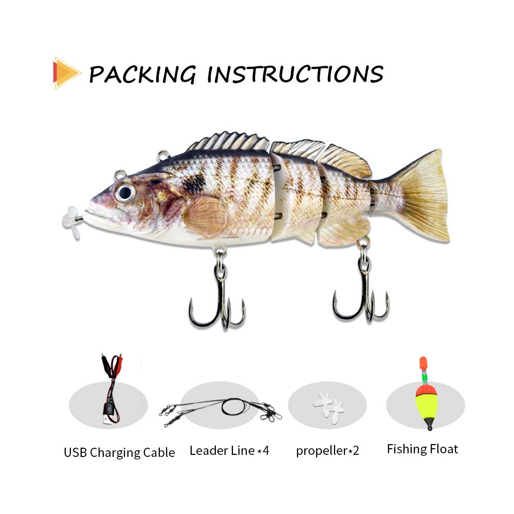 Robotic Swimming Lure,ODS Electric Fishing Lure 4 Segment Jointed Swimbait USB Rechargeable Robotic Lure for Bass Trout Pike