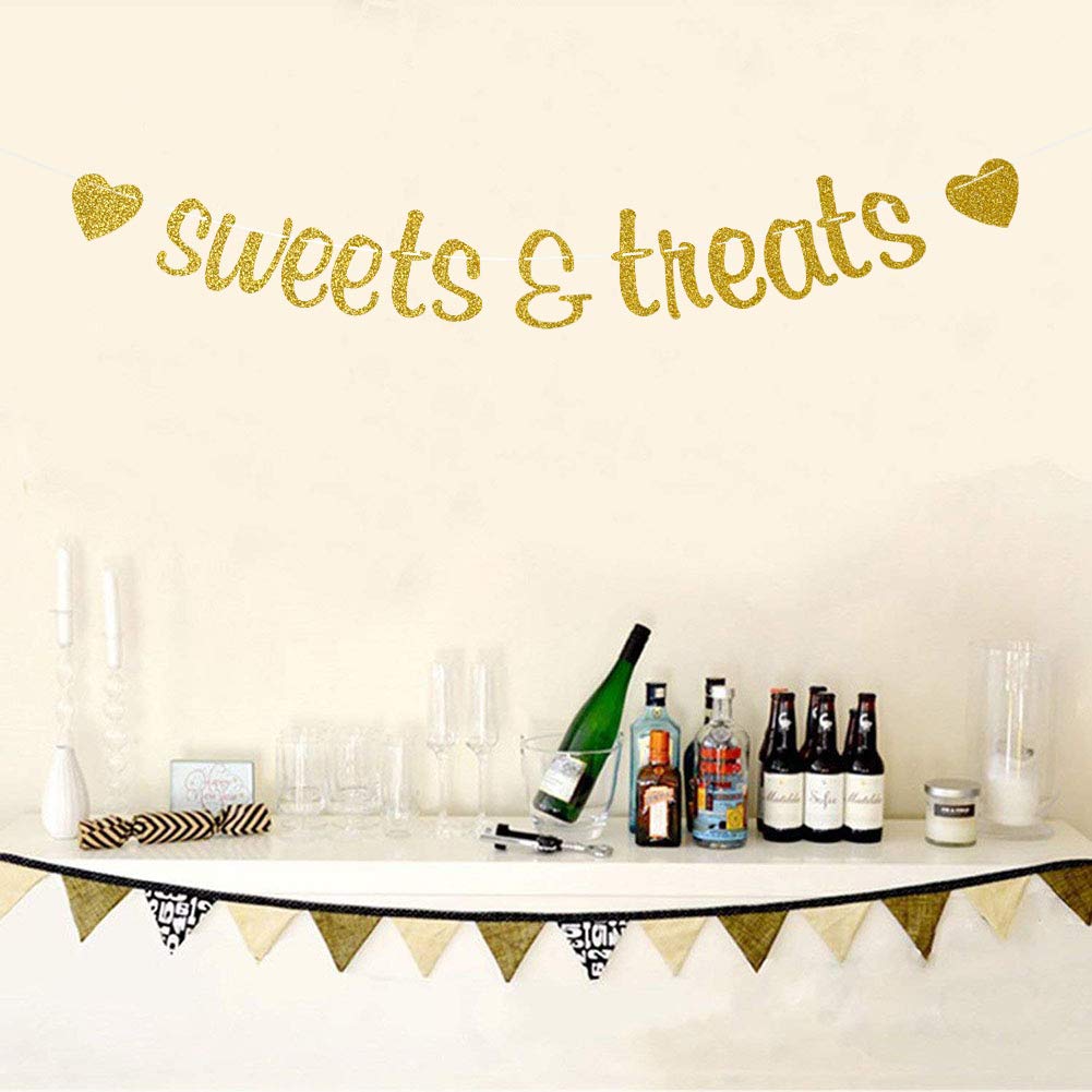 Sweets & Treats Banner Birthdy Wedding Baby Shower Bridal Shower Party Decorations Glittery Bar Party Photo Booth Props