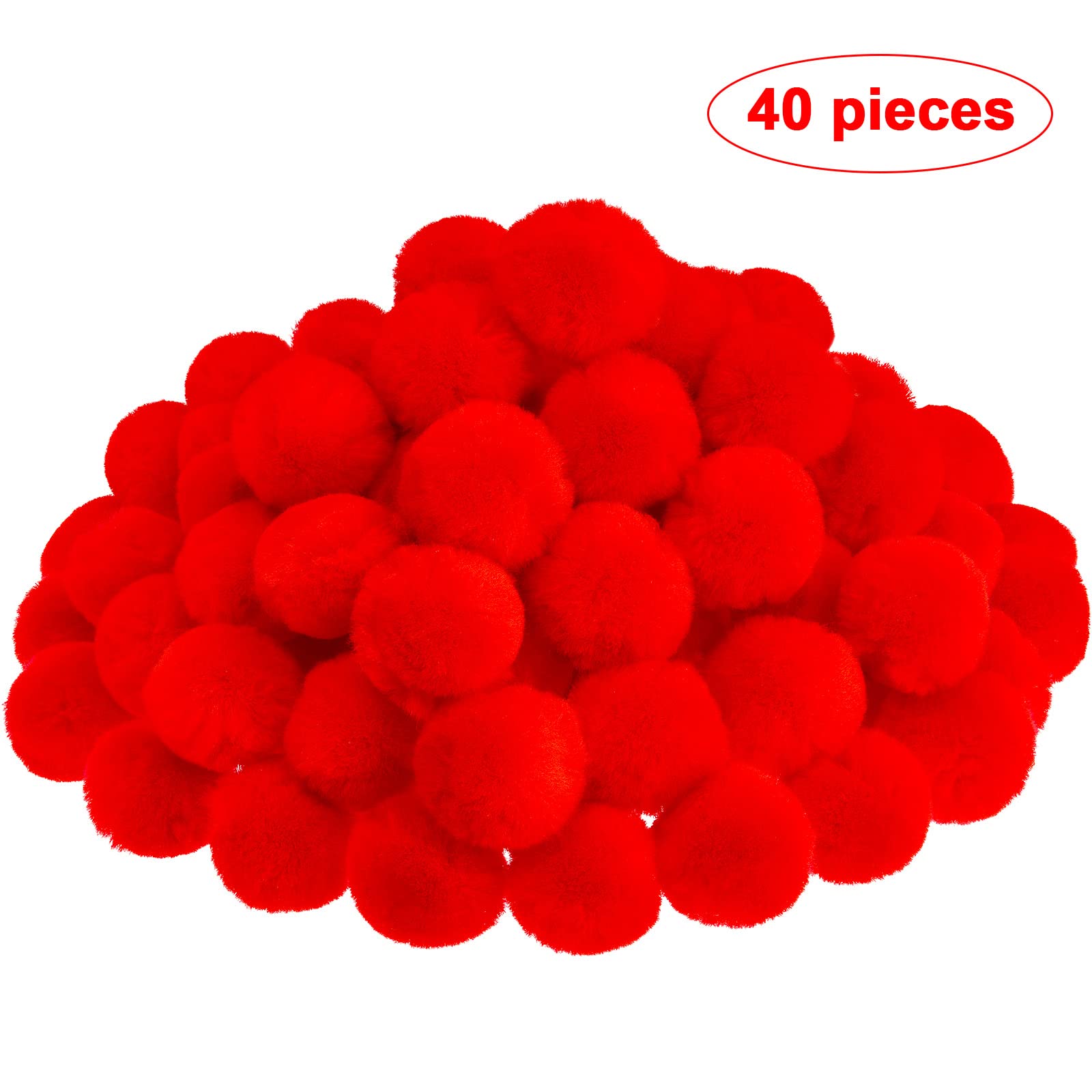 40 Pieces Christmas Red Pom Poms Crafts Acrylic Pom Poms Balls Costume Pompoms Decorations for DIY Hobby Supplies Christmas Holiday Costume Accessories Party Decorations, 1.5 Inch, Over 6 Years Old