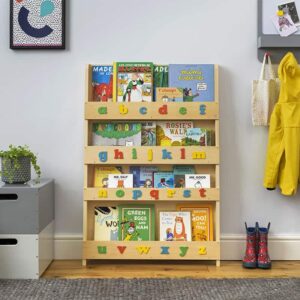 tidy books - kids bookshelf | white | wall bookshelf for kids with 3d alphabet color | montessori materials | wood bookcase | 45.3 x 30.3 x 2.8 in | eco friendly | handmade - the original since 2004