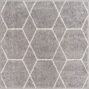 Unique Loom Trellis Frieze Collection Area Rug - Geometric (3' Square, Light Gray/ Ivory)