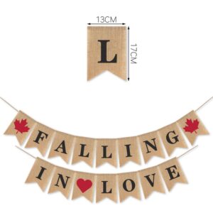 SWYOUN Burlap Falling in Love Banner with Maple Leaf Fall Autumn Wedding Supplies Engagement Bridal Shower Garland Decoration