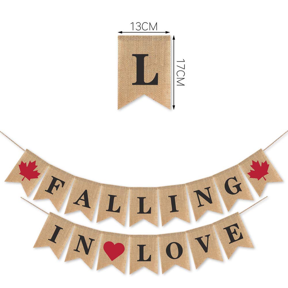 SWYOUN Burlap Falling in Love Banner with Maple Leaf Fall Autumn Wedding Supplies Engagement Bridal Shower Garland Decoration