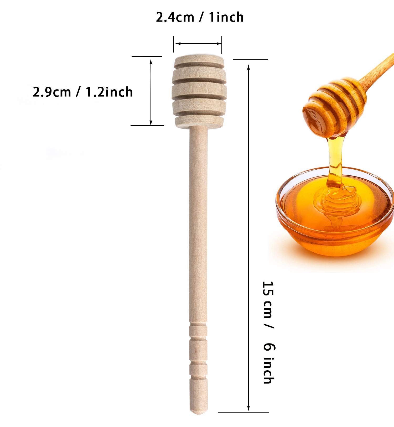 GIYOMI Honey Dipper Stick for Honey Jar Dispense Drizzle Honey,6 Pcs 6inch / 15cm Wood Honey Dippers Sticks - Honey Spoons - Honeycomb Stick