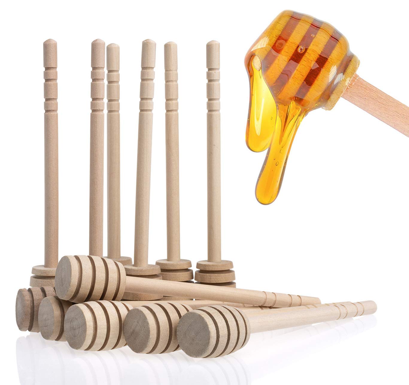 GIYOMI Honey Dipper Stick for Honey Jar Dispense Drizzle Honey,6 Pcs 6inch / 15cm Wood Honey Dippers Sticks - Honey Spoons - Honeycomb Stick