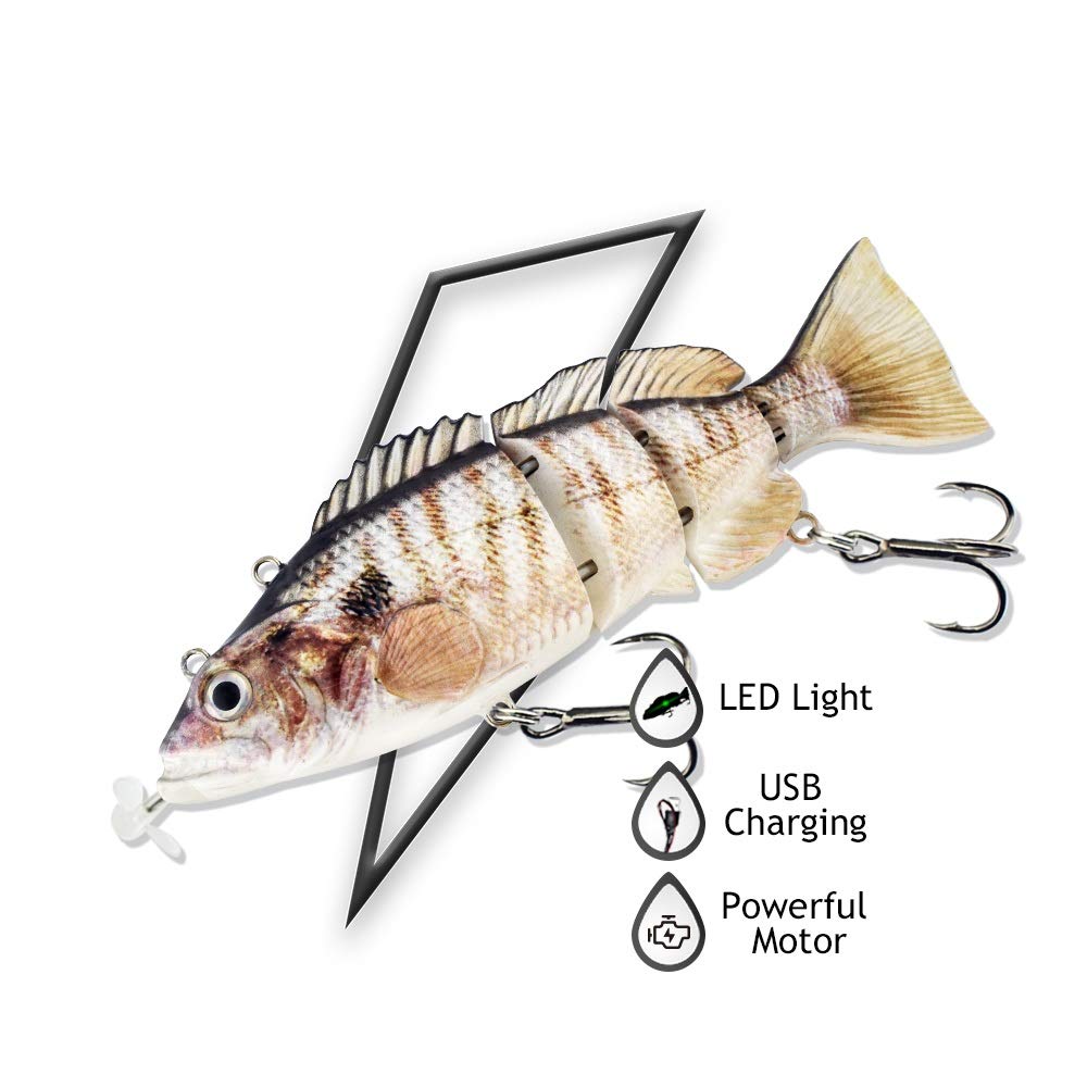 Robotic Swimming Lure,ODS Electric Fishing Lure 4 Segment Jointed Swimbait USB Rechargeable Robotic Lure for Bass Trout Pike