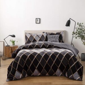 bsmilly geometric duvet cover set golden modern pattern printed with zipper closure 3pcs polyester fiber 1 pillowcase (full grey)