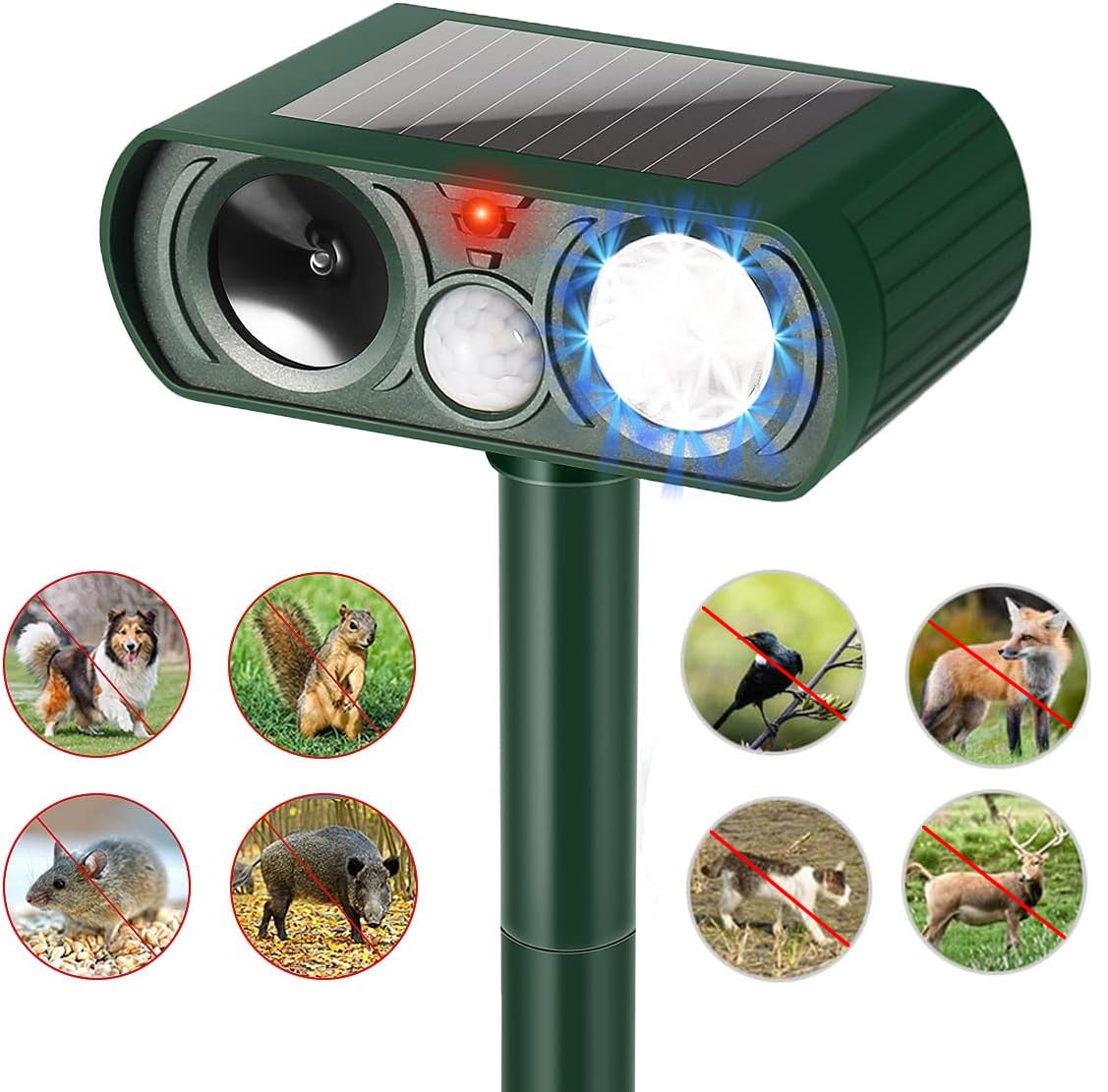 Animal Repellent Solar Powered Ultrasonic Animal Repellent Motion Sensor and Flashing Light Outdoor Weatherproof Farm Garden Lawn for Cat Dog Coyote Bird Skunk Snake Raccoon Rabbit Squirrel (1 Pack)