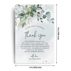 Bliss Collections Thank You Place Setting, Greenery Watercolor, Table Place Cards for Weddings, Receptions, Rehearsals, Dinner Parties, Events and Celebrations, 4"x6" (50 Cards)